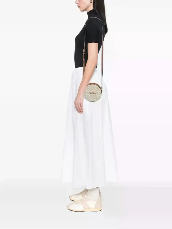 Celine 2021 Triomphe Coated Canvas Embroidered Round Purse On Strap Crossbody Bag - White
