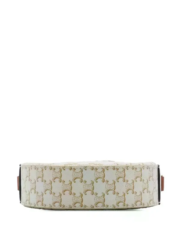 Celine Triomphe Coated Canvas Embroidered Round Purse On Strap Crossbody Bag - White
