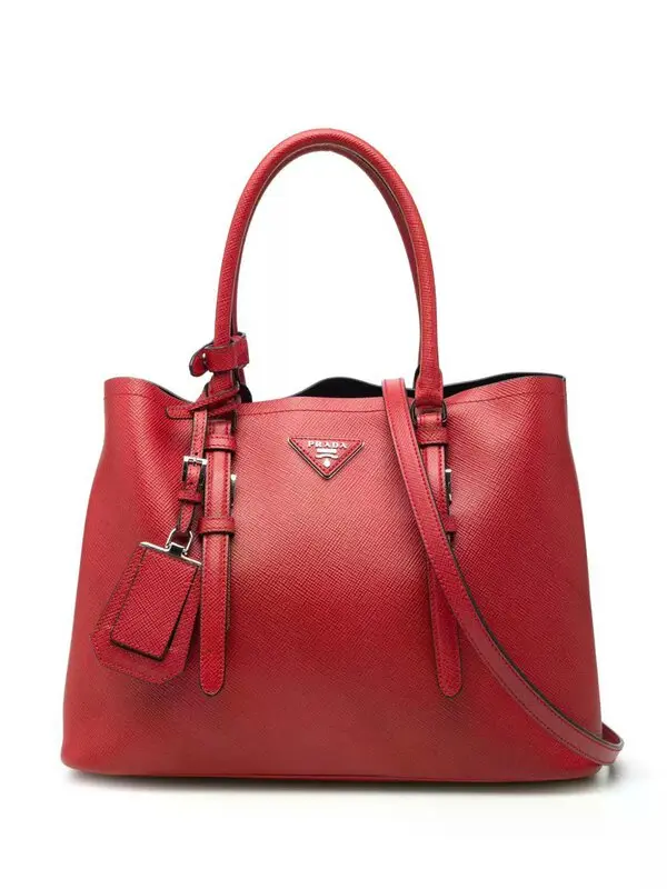 Prada 2013-2026 Medium Saffiano Cuir Double Handle Satchel - Red