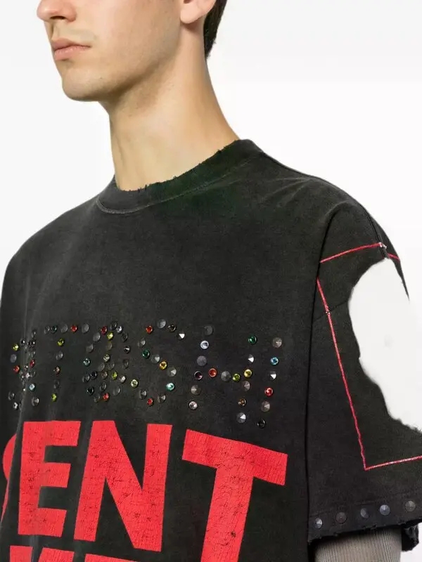 SATOSHI NAKAMOTO Stud-embellished Skull-print T-shirt