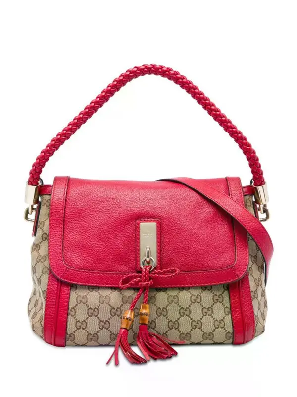 Gucci Gg Canvas Bella Flap Satchel - Red