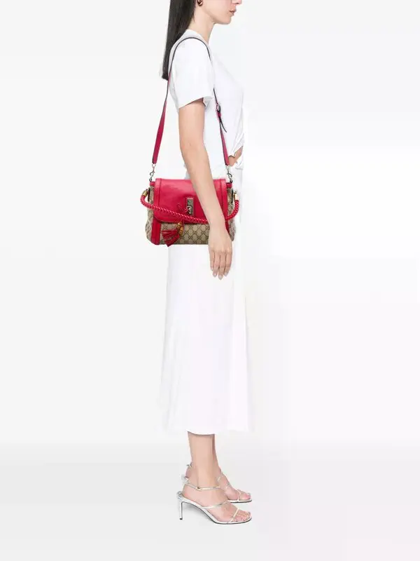 Gucci Gg Canvas Bella Flap Satchel - Red
