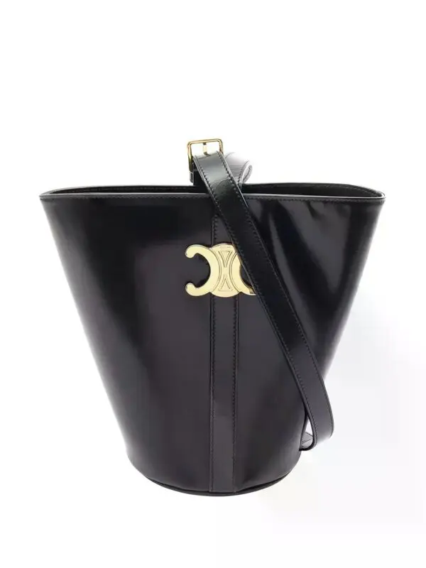 Celine 2021-2025 Leather Triomphe Bucket Bag - Black