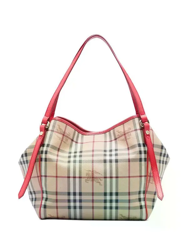 Burberry 2000-2017 Small Haymarket Check Coated Canvas Canterbury Tote Bag - Red