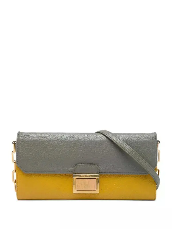 Miu Miu 2010-2026 Bicolor Goatskin Madras Wallet On Chain Crossbody Bag - Grey