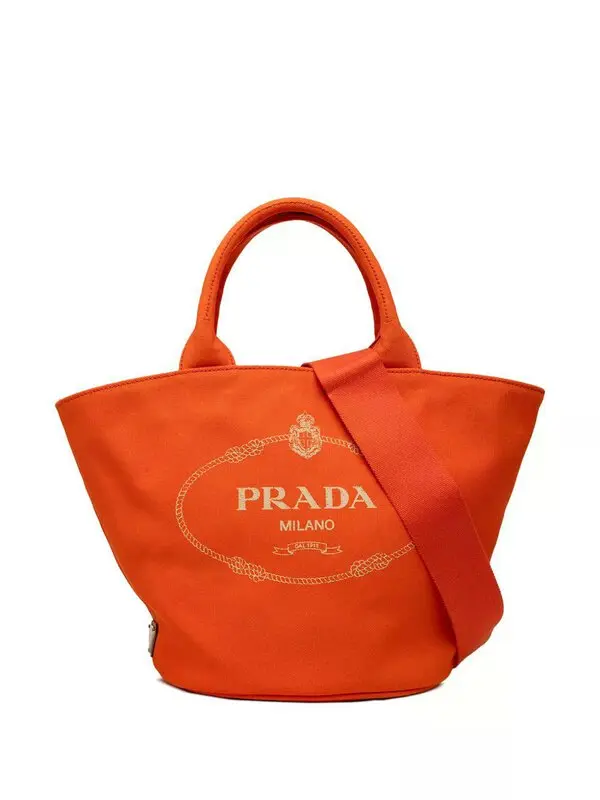Prada 2013-2026 Canvas Canapa Logo Tote Satchel - Orange