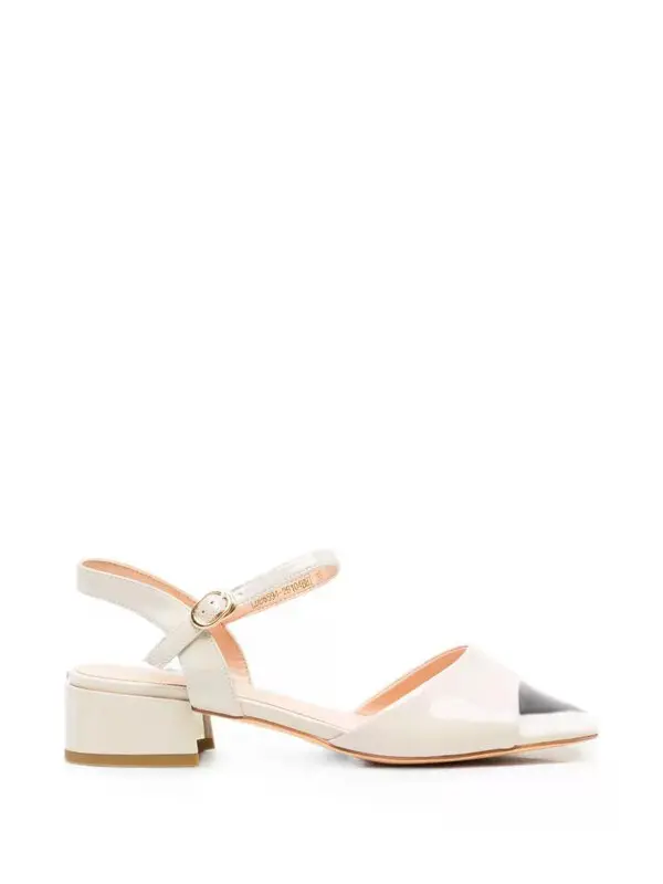 LINDA BAUMANN Patent-finish Buckle-fastening Sandals - Neutrals
