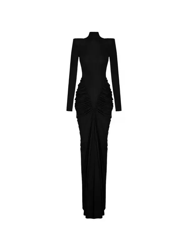 V:PM ATELIER Adwa Ruched Padded-shoulder Maxi Dress - Black