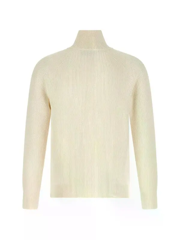RIVIERA Ribbed-knit Asymmetric-zip Sweater - Neutrals