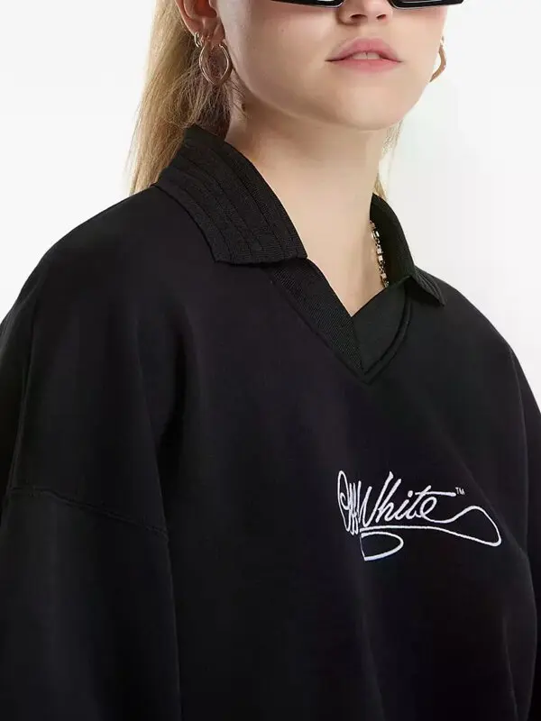 Off-White Logo-embroidered Polo-collar Sweater