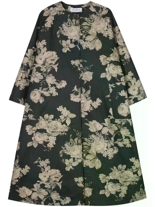 Max Mara Lambert Floral-print Coat - Black