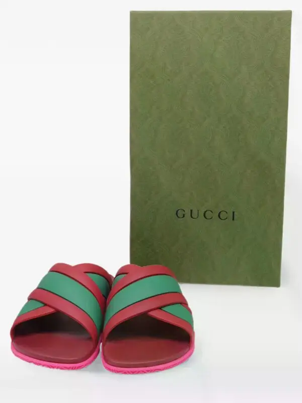 Gucci Web Criss-cross Slide Sandals - Red