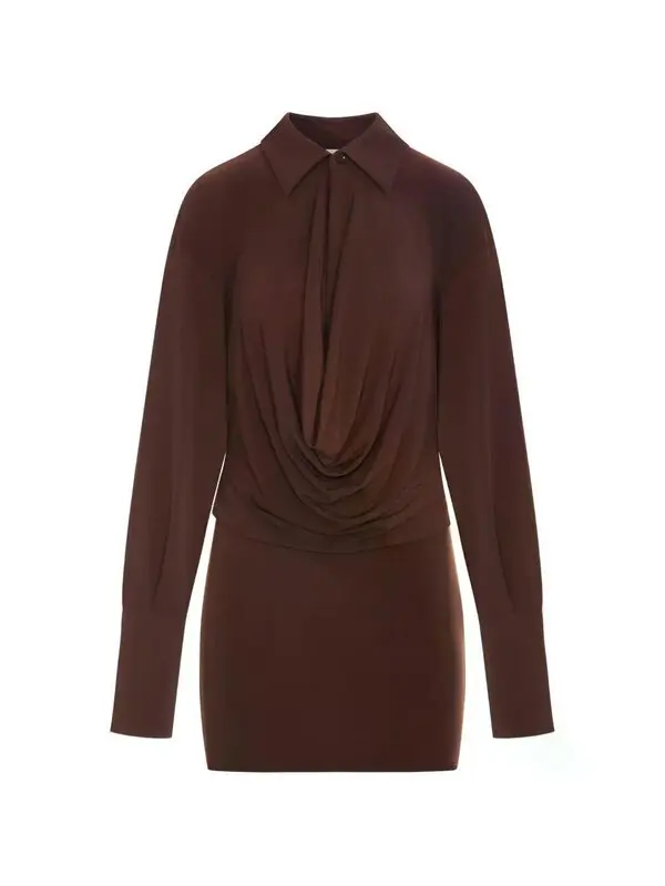 Andamane Lilia Draped Long-sleeve Dress - Brown