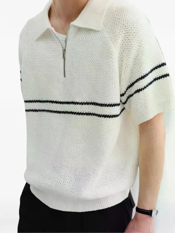 DUNST Striped Half-zip Polo Shirt