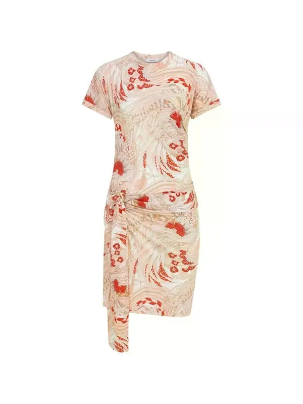 FERRAGAMO Rooster Print Draped Dress - Neutrals
