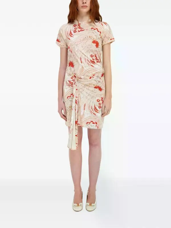 FERRAGAMO Rooster Print Draped Dress