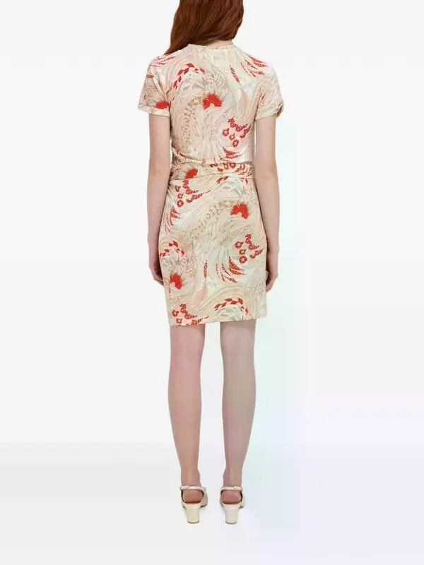 FERRAGAMO Rooster Print Draped Dress