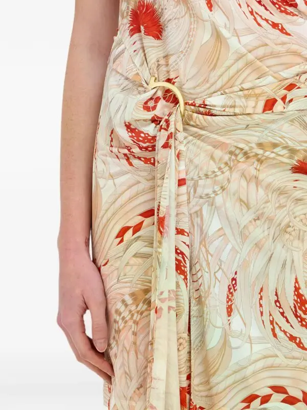 FERRAGAMO Rooster Print Draped Dress