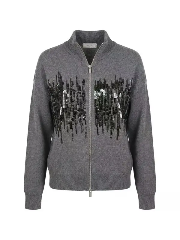 Peserico Sequin-embellished Zip-up Cardigan - Grey