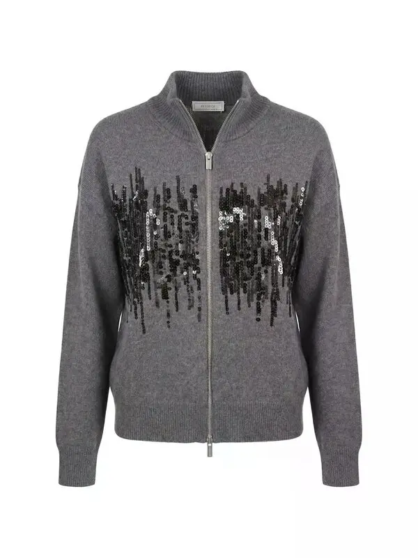 Peserico Sequin-embellished Zip-up Cardigan - Grey