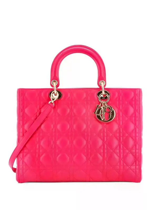 Dior Lady Bag Cannage Quilt Lambskin Large Tote Bag - Pink