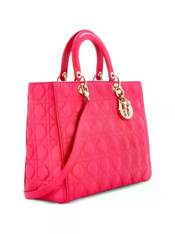 Dior Lady Bag Cannage Quilt Lambskin Large Tote Bag - Pink