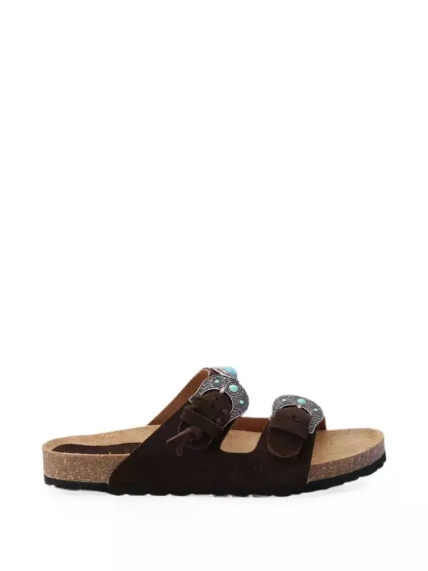 TAJI Buckle-stone Suede Sandals - Brown
