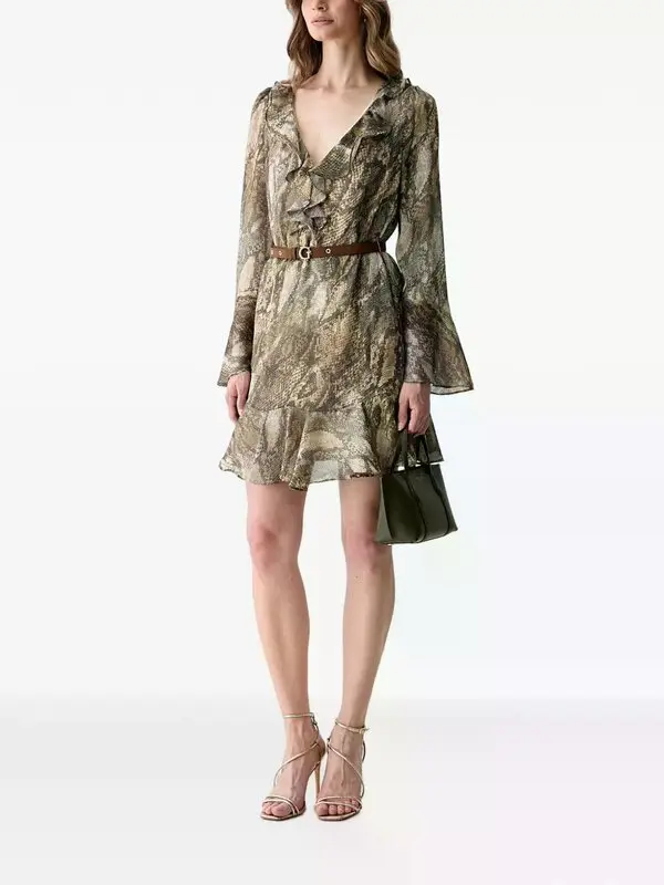 Guess Animal-print Ruffled Mini Dress - Green