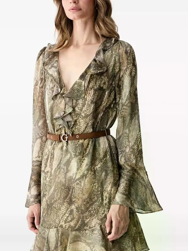Guess Animal-print Ruffled Mini Dress