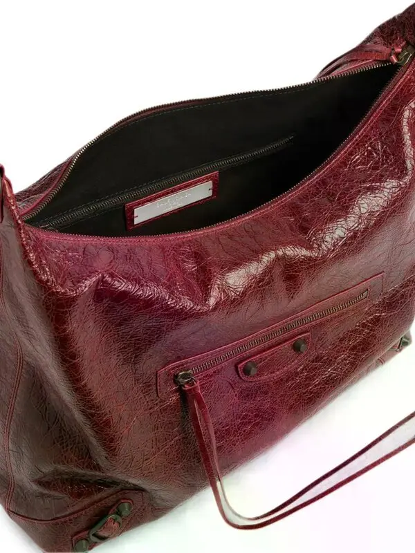 Balenciaga Le City Crinkled Leather Shoulder Bag - Red