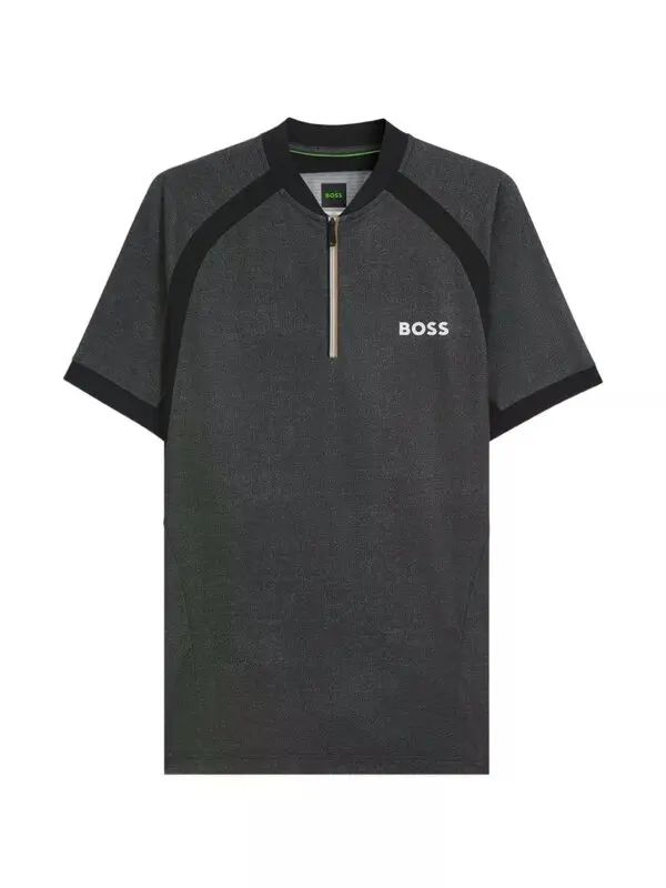 BOSS Panelled Zip-neck T-shirt - Grey