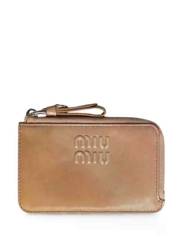 Miu Miu Logo-embossed Leather Card Holder - Neutrals