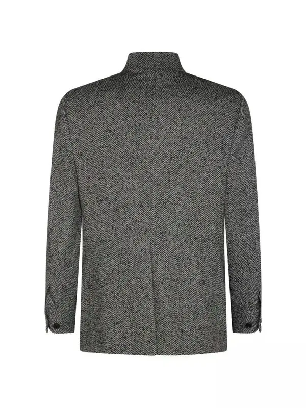 LARDINI Herringbone-pattern Wool-blend Jacket - Grey