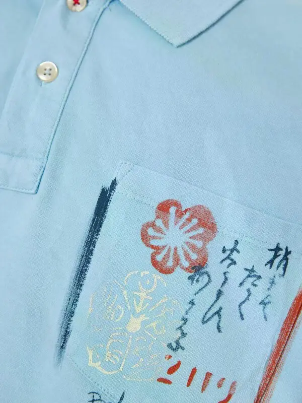 BOB Graphic-print Chest-pocket Polo Shirt - Blue