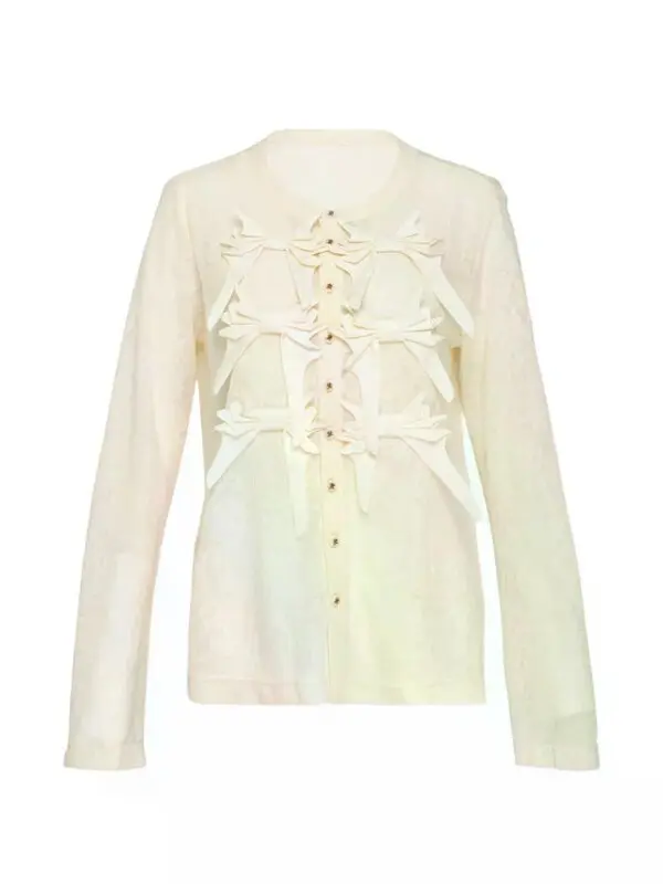 RENLI SU Bow-embellished Lace-texture Cardigan - Neutrals