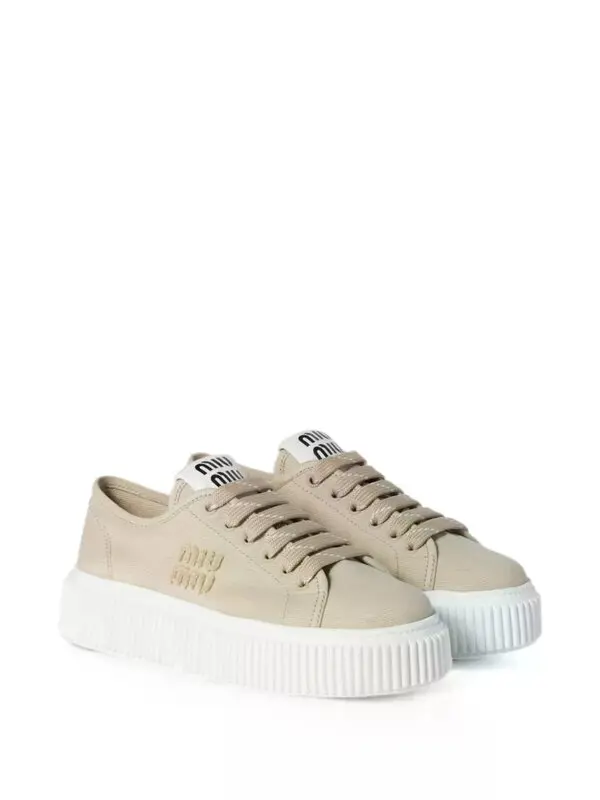 Miu Miu Logo-embroidered Platform Sneakers - Neutrals