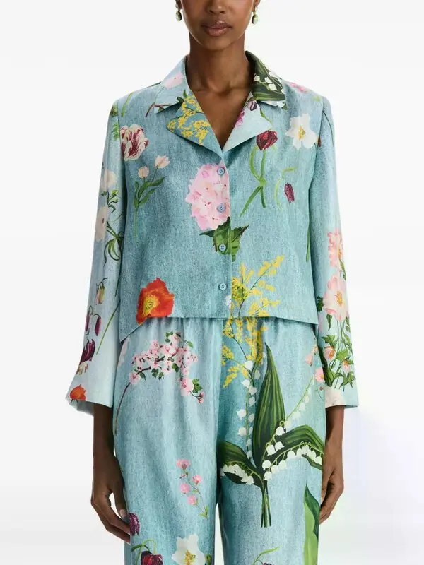 Oscar De La Renta Botanical Print Silk Blouse