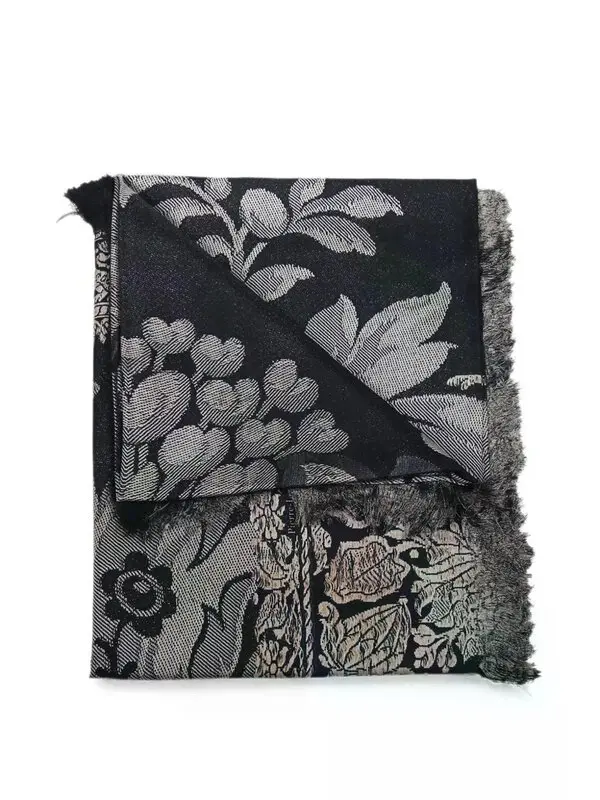 PIERRE-LOUIS MASCIA Aloeuw Patterned-jacquard Frayed Scarf - Black