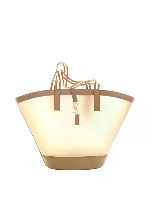 Saint Laurent 2024 Medium Pvc And Calfskin Panier Tote Bag - Neutrals