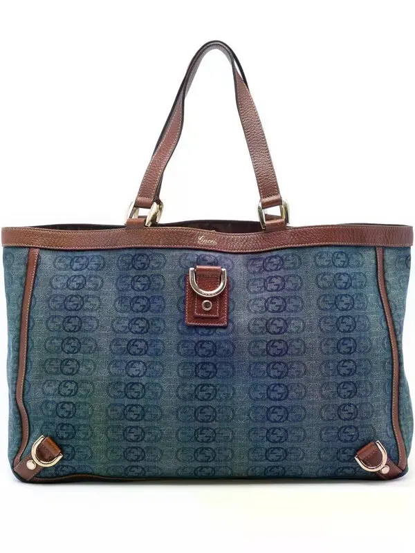 Gucci 2000-2015 Denim Interlocking G Abbey D Ring Tote Bag - Blue