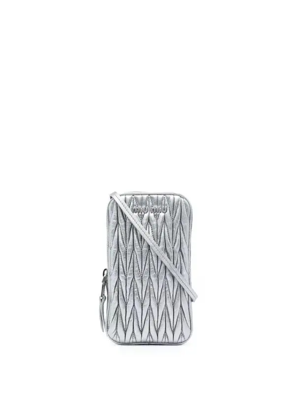 Miu Miu 2010-2026 Matelasse Metallic Nappa Phone Holder Crossbody Bag - Silver