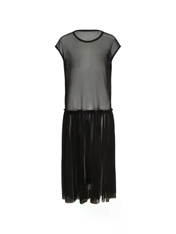 Yohji Yamamoto Gathered Mesh Midi Dress - Black