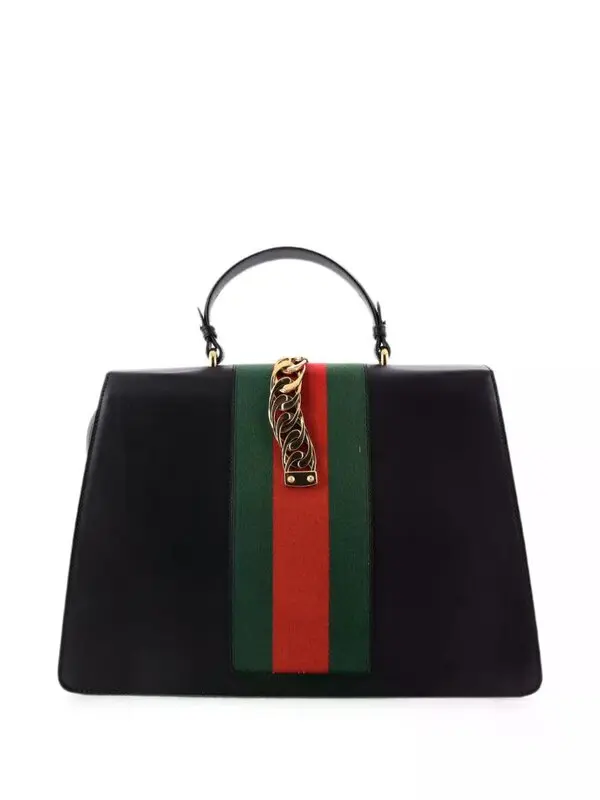 Gucci Sylvie Top Handle Bag Leather Large Satchel - Black
