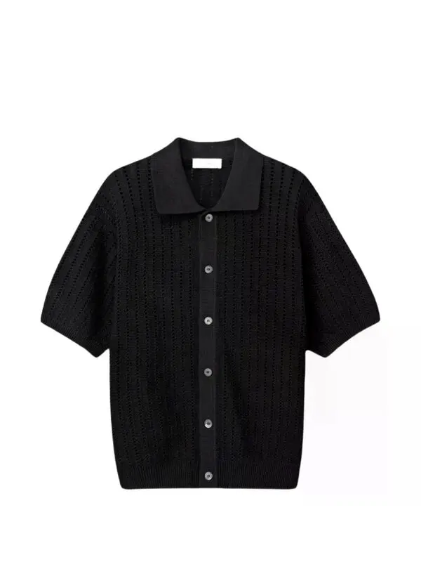 DUNST Crochet-knit Collared Cardigan - Black
