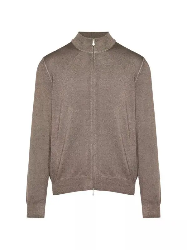 GRAN SASSO Zip-up Ribbed-trim Sweater - Brown