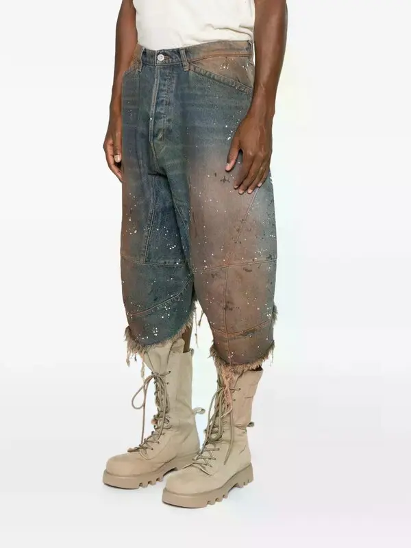 SATOSHI NAKAMOTO Paint-splatter Distressed Bermuda Shorts