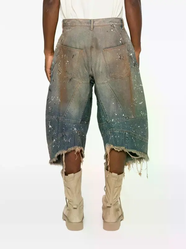 SATOSHI NAKAMOTO Paint-splatter Distressed Bermuda Shorts