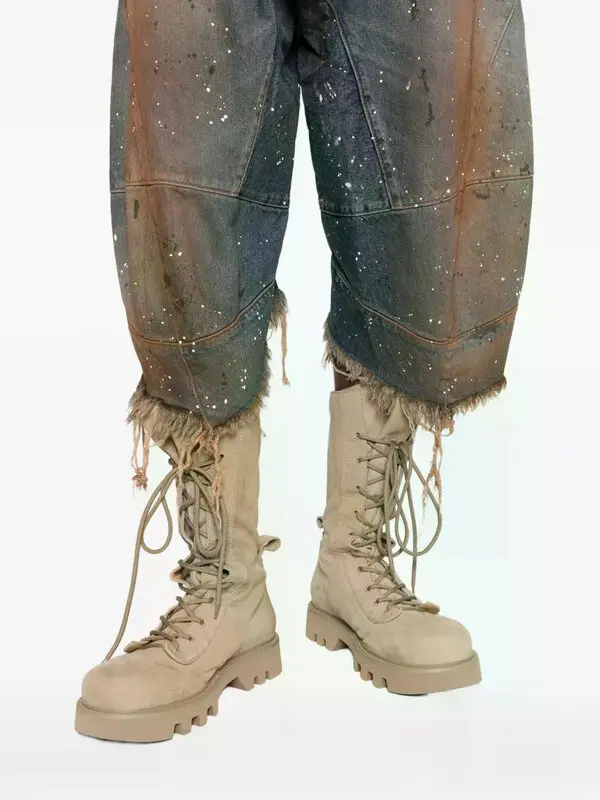 SATOSHI NAKAMOTO Paint-splatter Distressed Bermuda Shorts