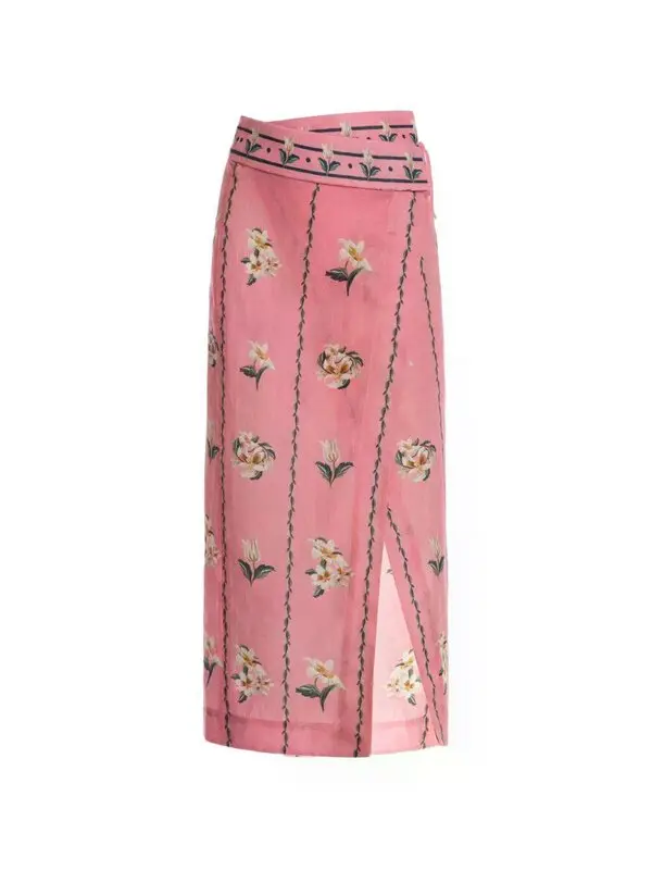 Agua Bendita Tierra Promesa Floral-print Wrap Midi Skirt - Pink