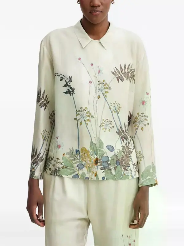Munthe Faiza Floral-print Long-sleeved Shirt - Neutrals